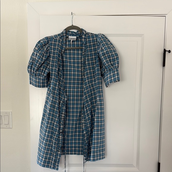 Ganni | Dresses | Ganni Checkered Puff Sleeve Dress | Poshmark